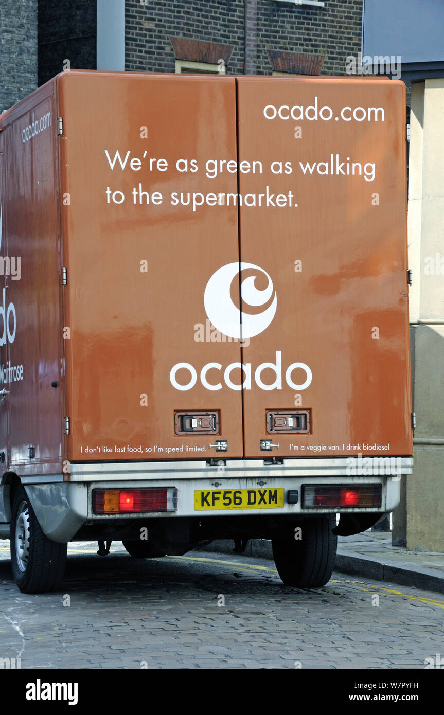 Back of an Ocado van saying - We're as green as walking to the ...