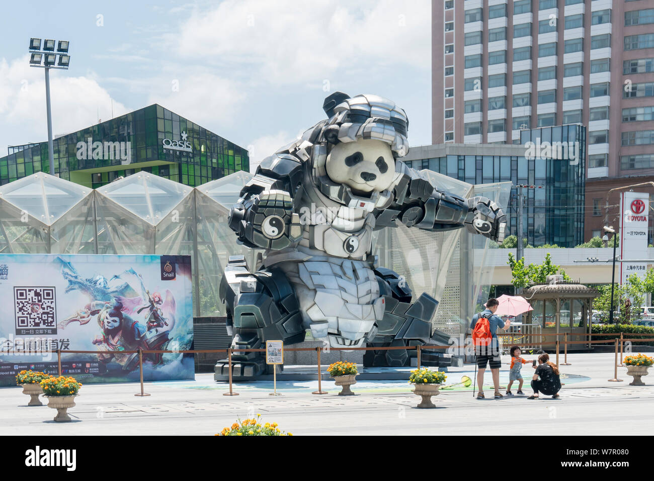 A Tai Chi panda sculpture is on display in front of the Global Harbor ...