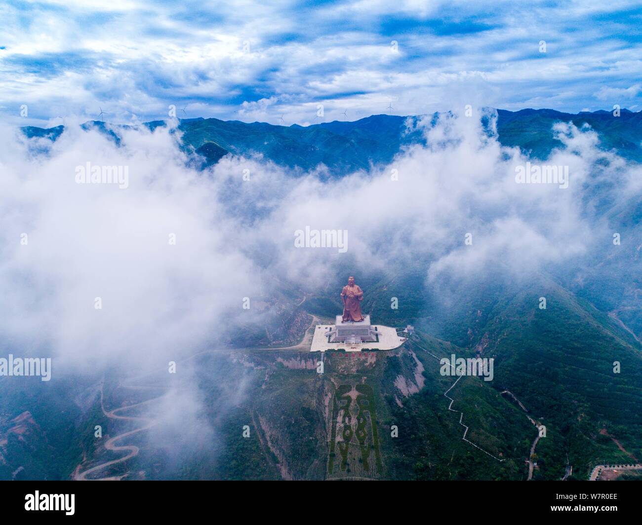 Aerial view of the giant statue of ancient Chinese general Guan Yu in ...