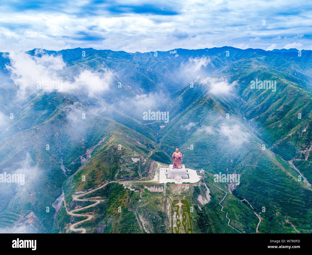 Aerial view of the giant statue of ancient Chinese general Guan Yu in ...