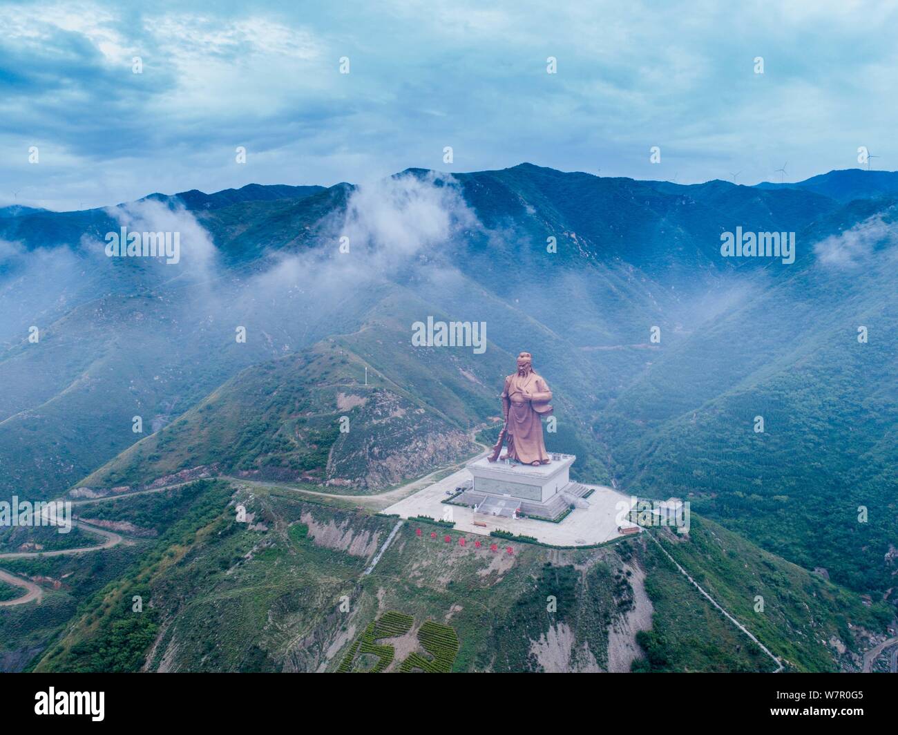 Aerial view of the giant statue of ancient Chinese general Guan Yu in ...