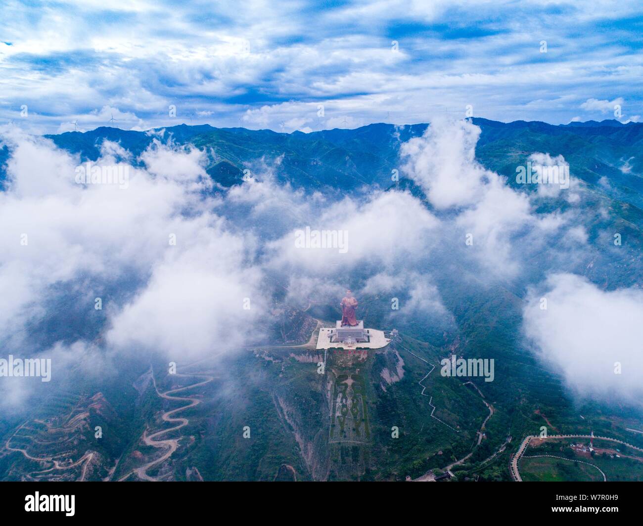 Aerial view of the giant statue of ancient Chinese general Guan Yu in ...