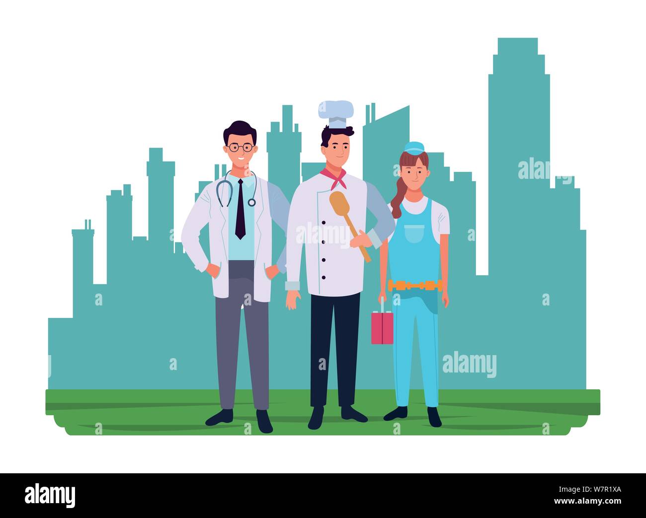 Professionals workers characters smiling cartoons Stock Vector Image ...