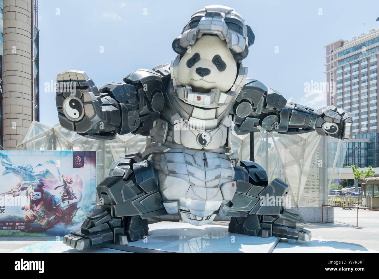 A Tai Chi panda sculpture is on display in front of the Global Harbor ...