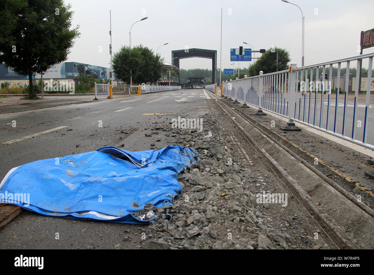 View of the special tracks for the experimental Transit Elevated Bus ...