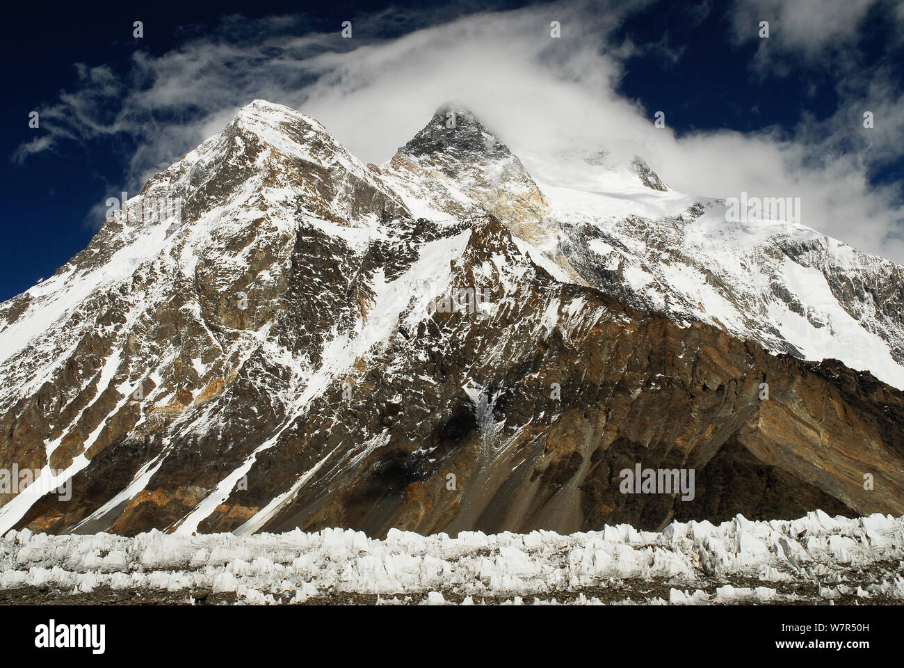 Broad Peak (8,047m), with the Godwin-Austen Glacier in the foreground ...