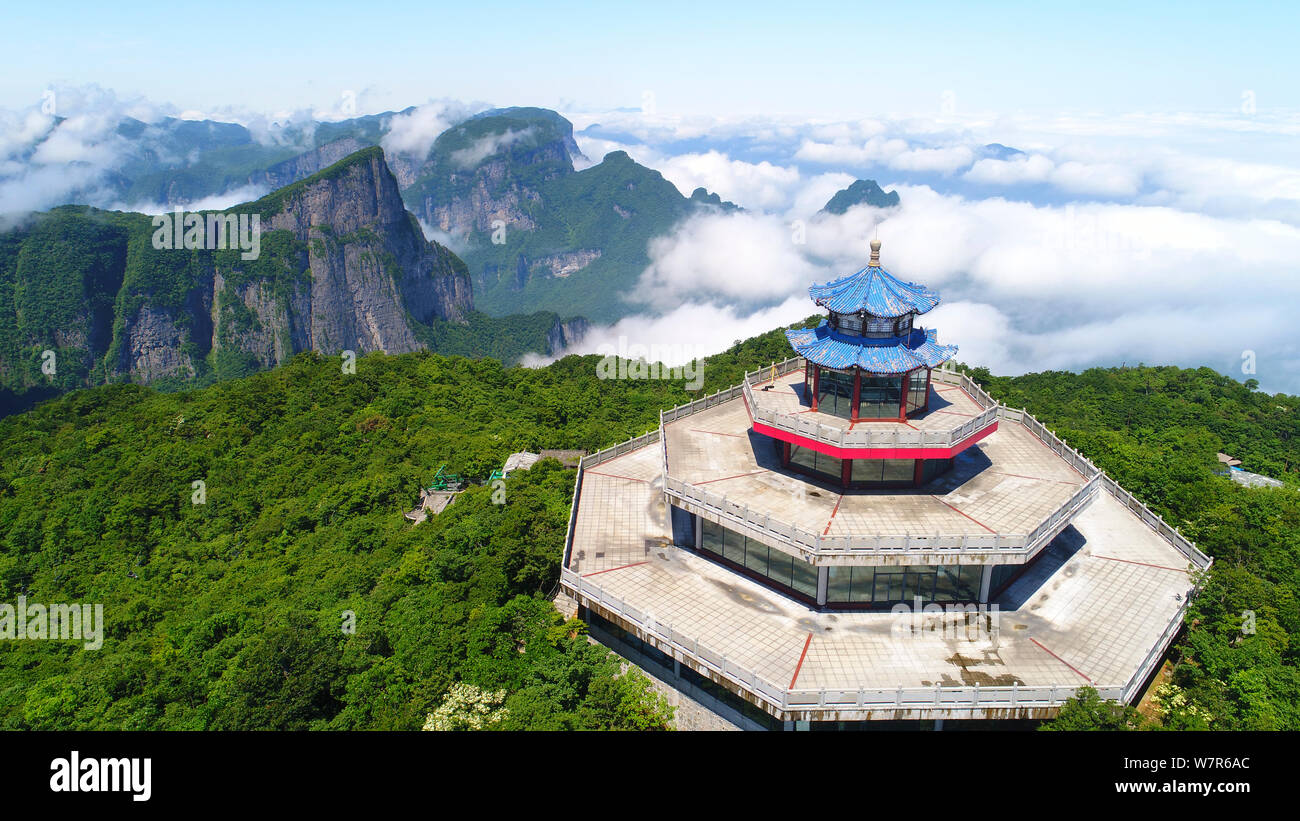 Aerial view of the Tianmen Mountain (or Tianmenshan Mountain ...