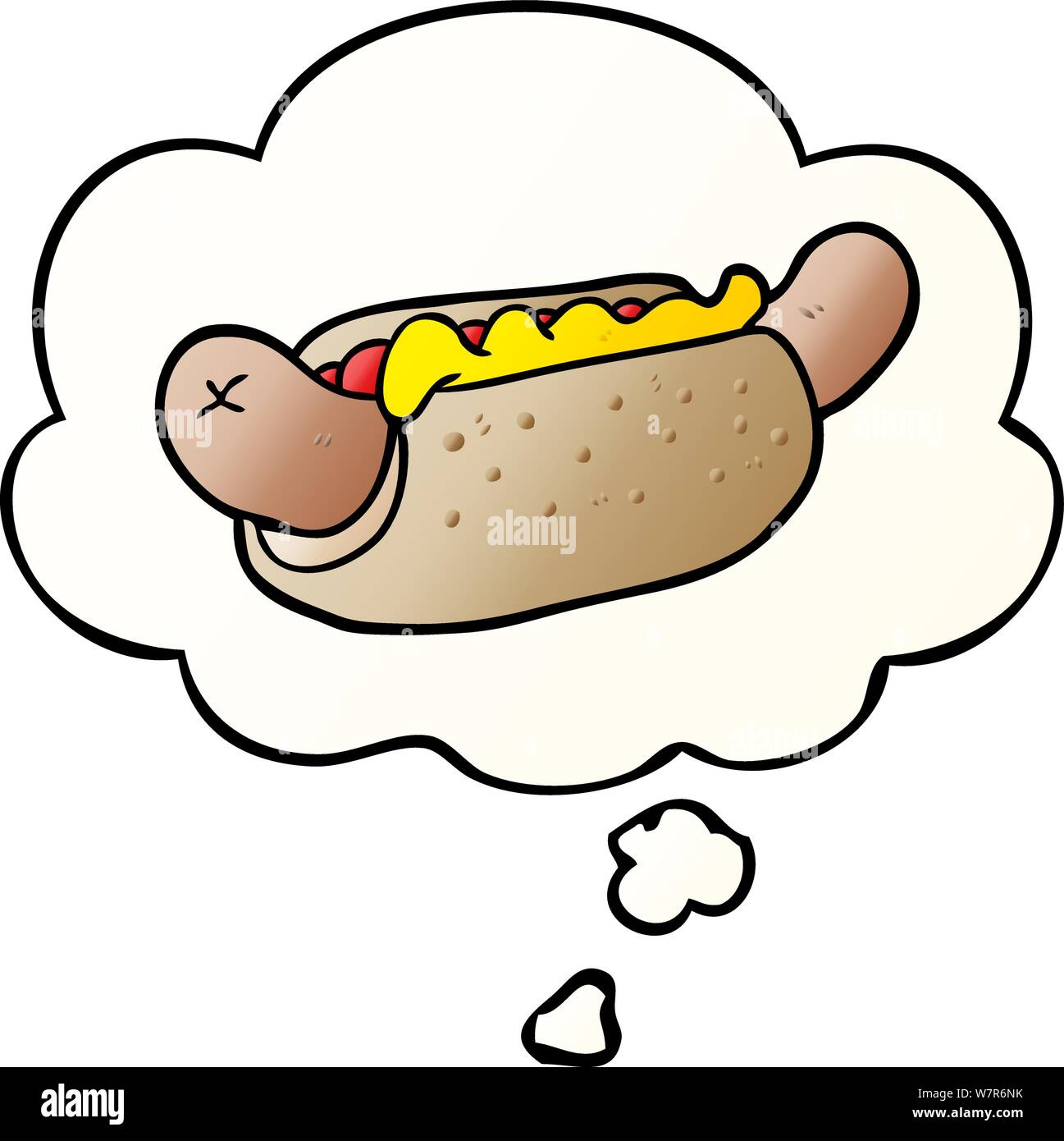 cartoon hot dog with thought bubble in smooth gradient style Stock ...