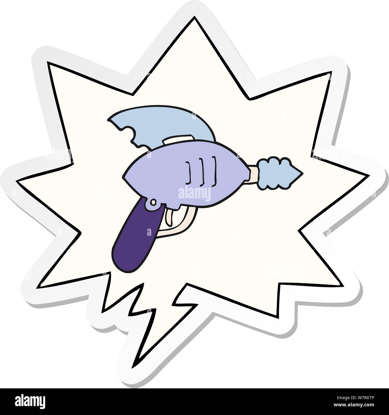 cartoon ray gun with speech bubble sticker Stock Vector Image & Art - Alamy