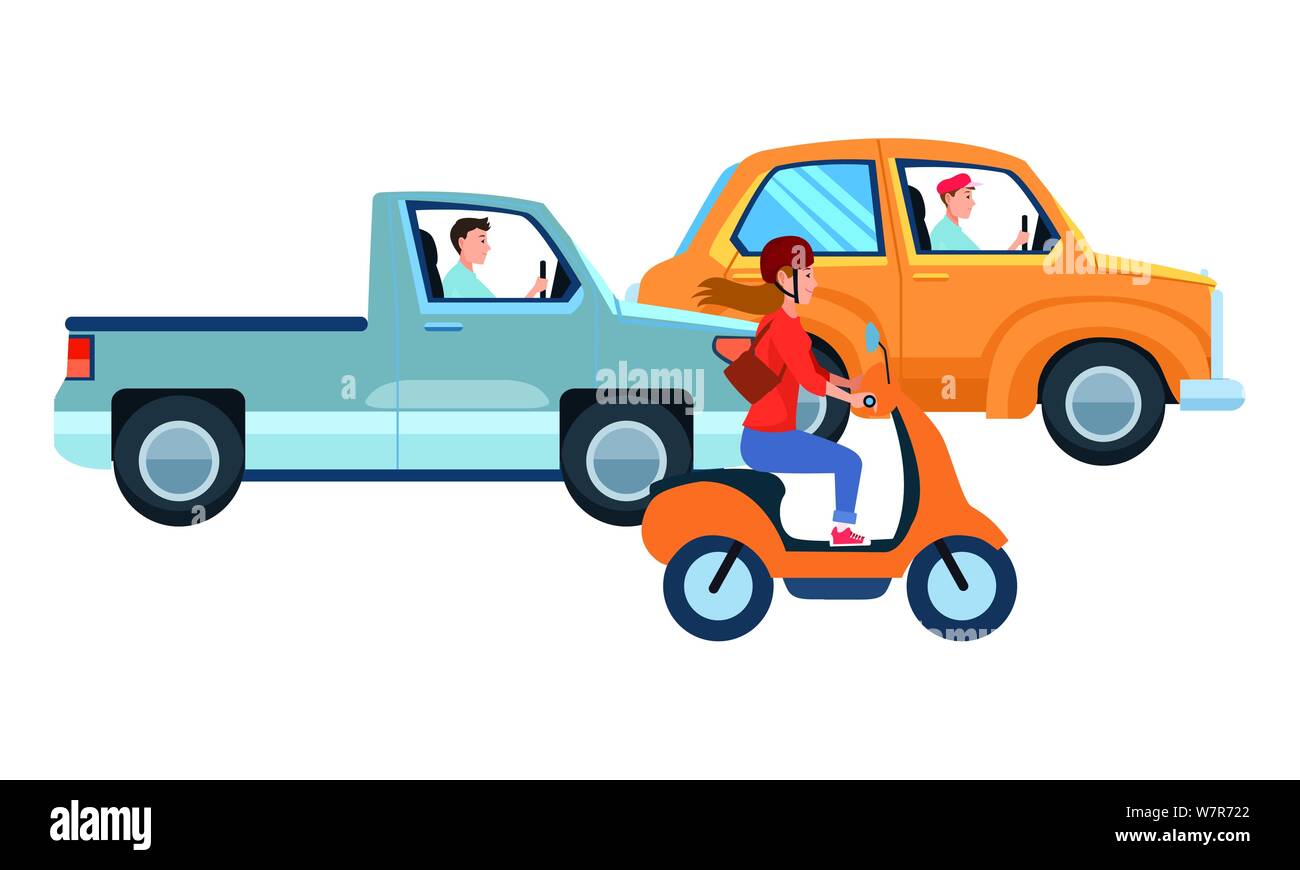 Vehicles and motorcycle with drivers riding Stock Vector Image & Art ...