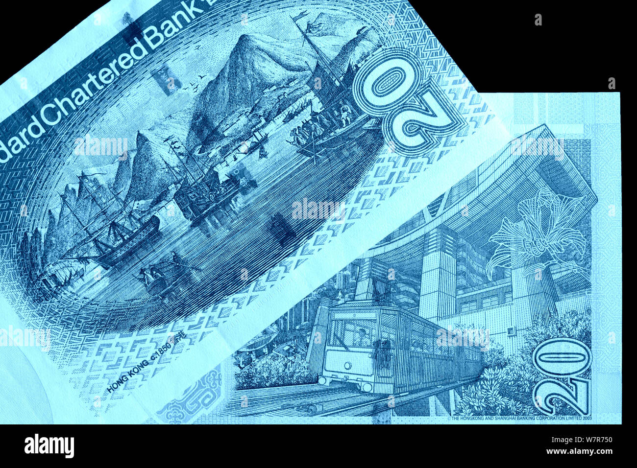 Different bills in twenty Hong Kong dollars close up. Money background ...