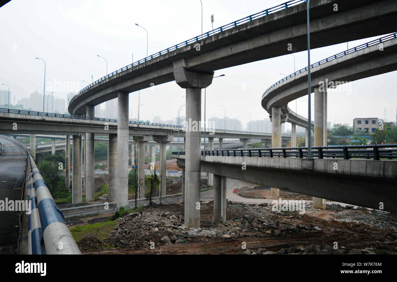 View of the five-story structure Huangjuewan Flyover in Chongqing ...