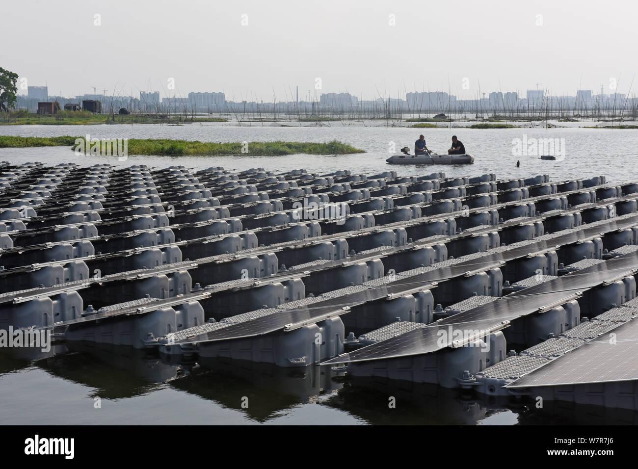 View of solar panels in the world's largest floating solar energy plant ...