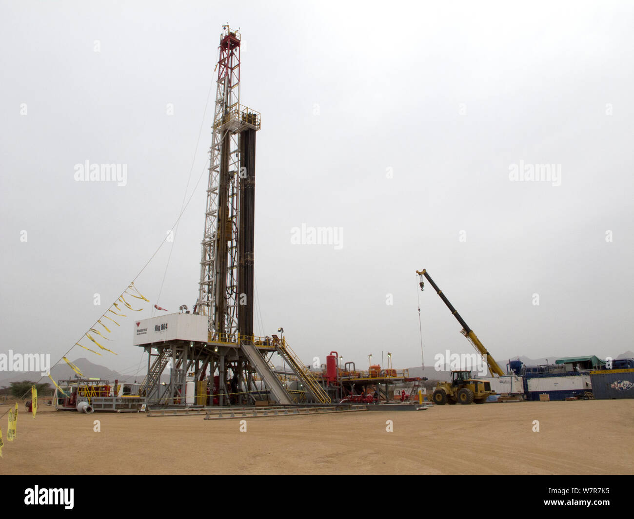 A land drilling rig, exploring for oil near Lokichar, Kenya, March 2012 ...