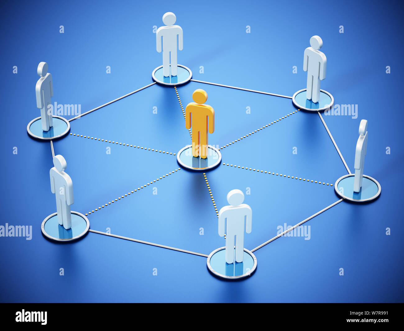 Connected people with a stand out figure at the center. 3D illustration ...
