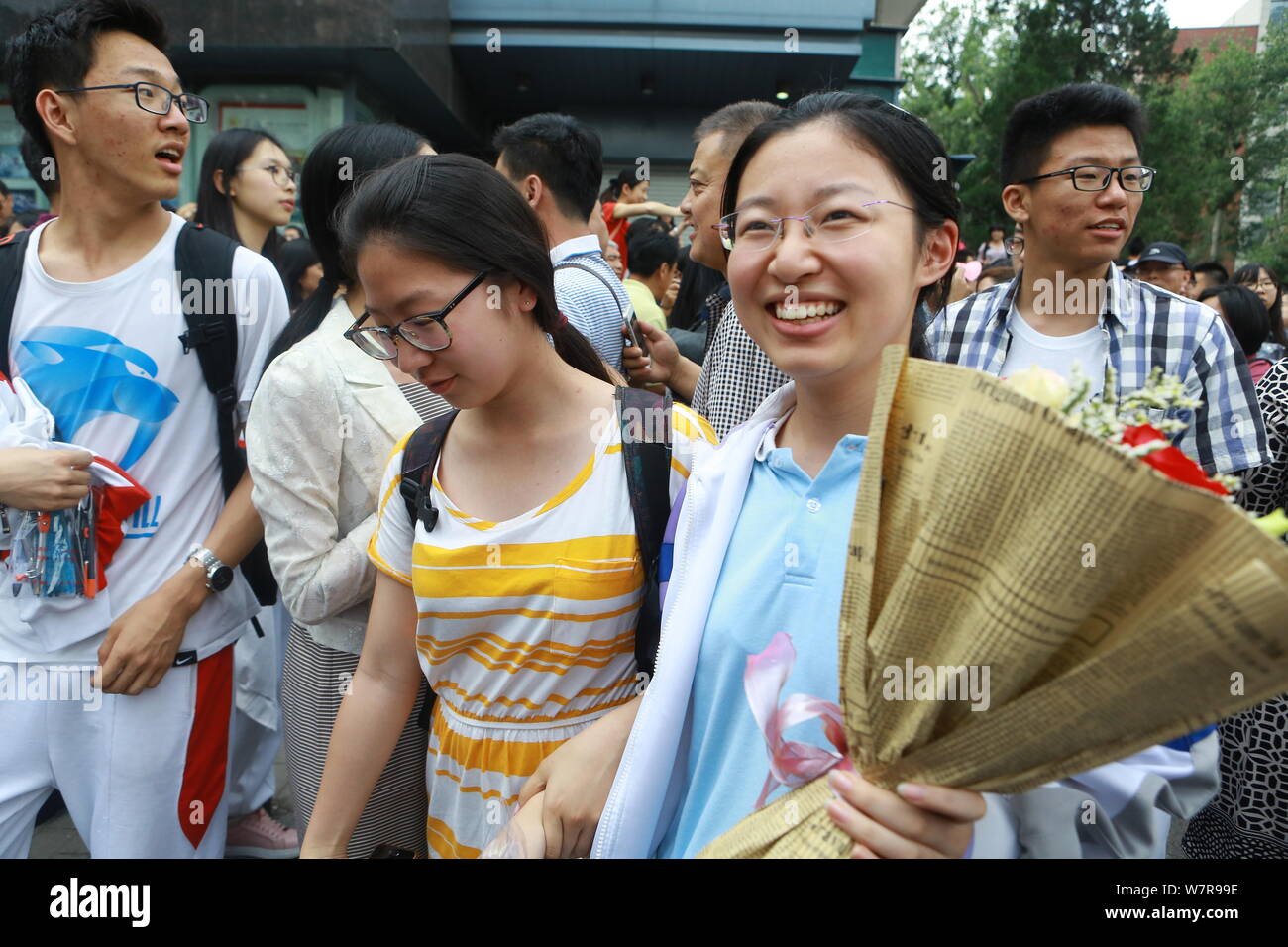 Chinese students are pictured after completing the 2017 National ...