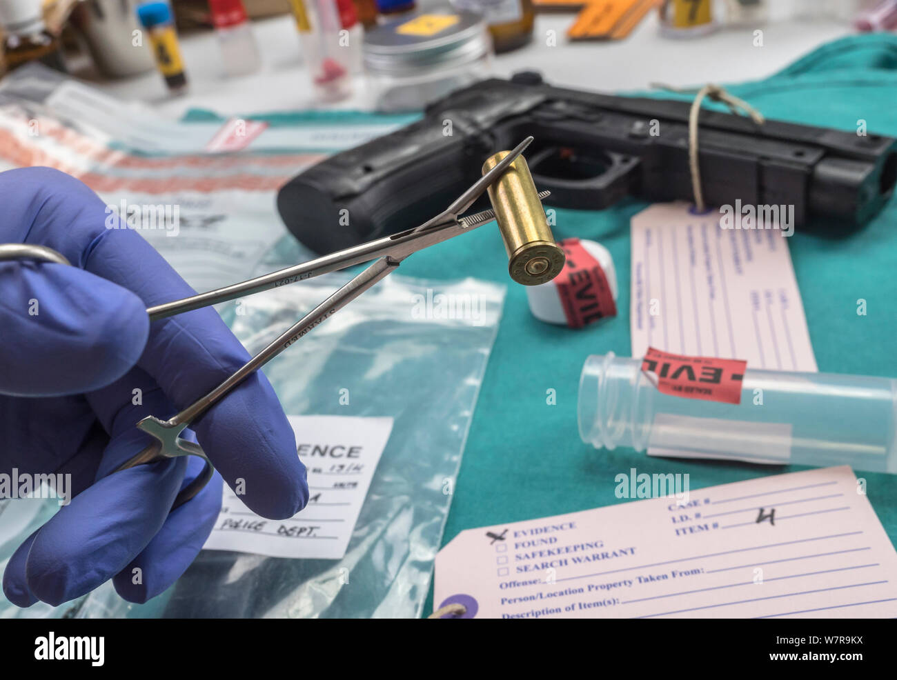 Criminalistic Laboratory, Bullet shell analysis, conceptual image Stock ...