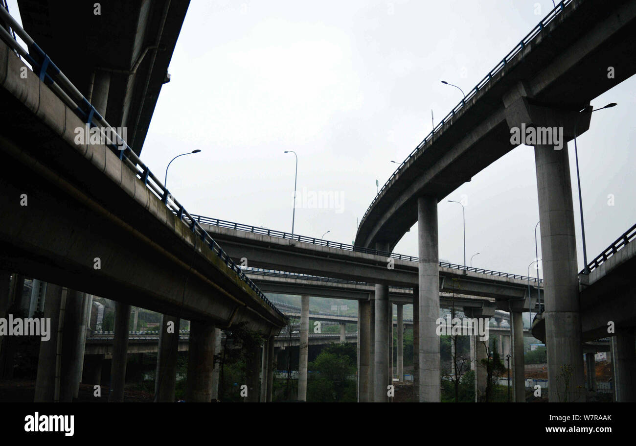 View of the five-story structure Huangjuewan Flyover in Chongqing ...