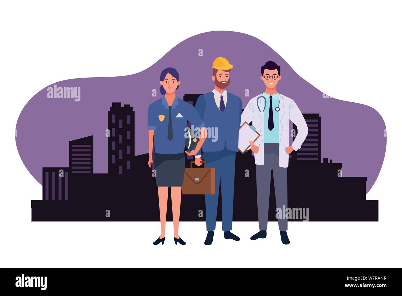 Professionals workers characters smiling cartoons Stock Vector Image ...