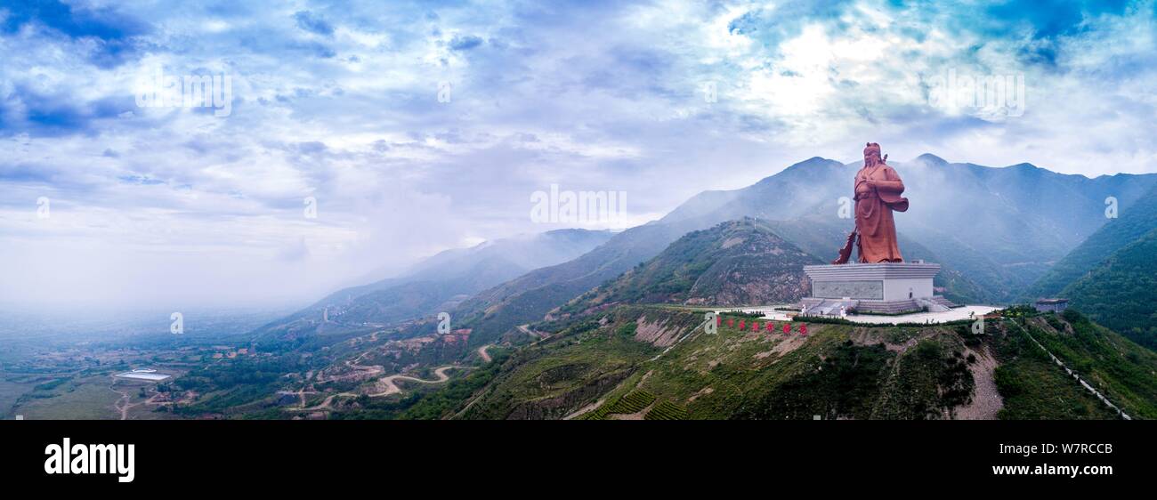 Aerial view of the giant statue of ancient Chinese general Guan Yu in ...