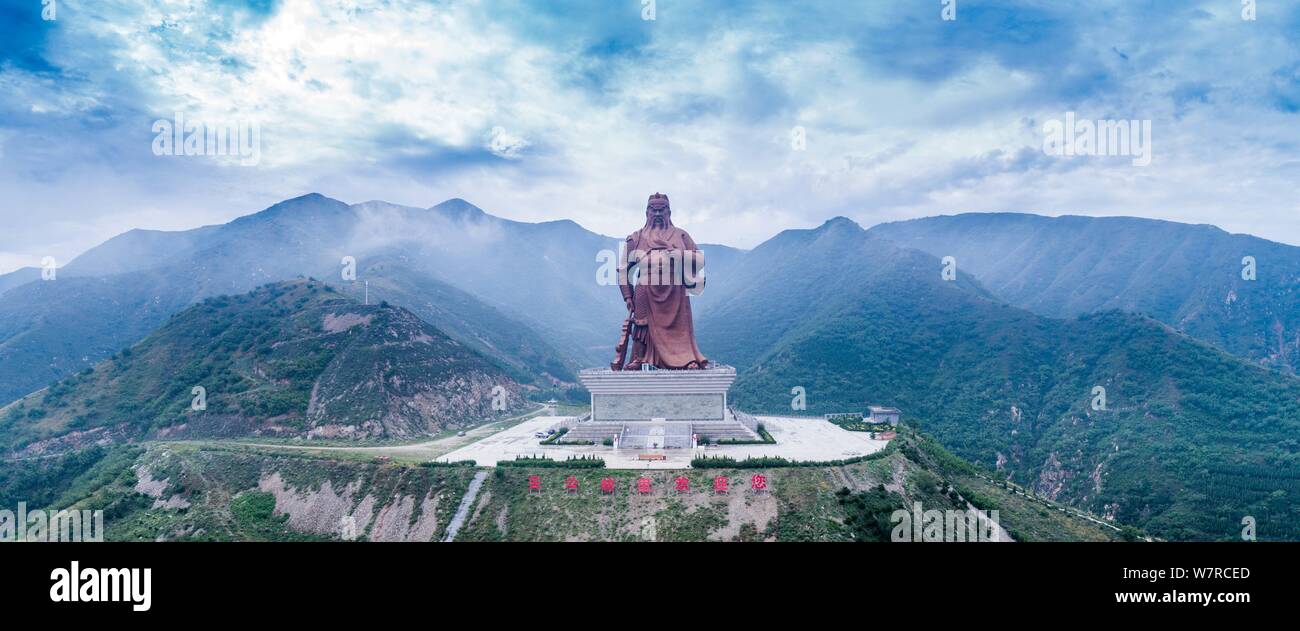 Aerial view of the giant statue of ancient Chinese general Guan Yu in ...