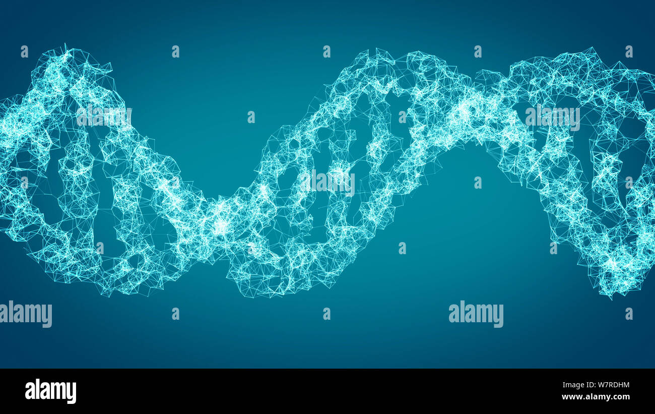 DNA code. Abstract 3d polygonal wireframe DNA molecule helix spiral ...
