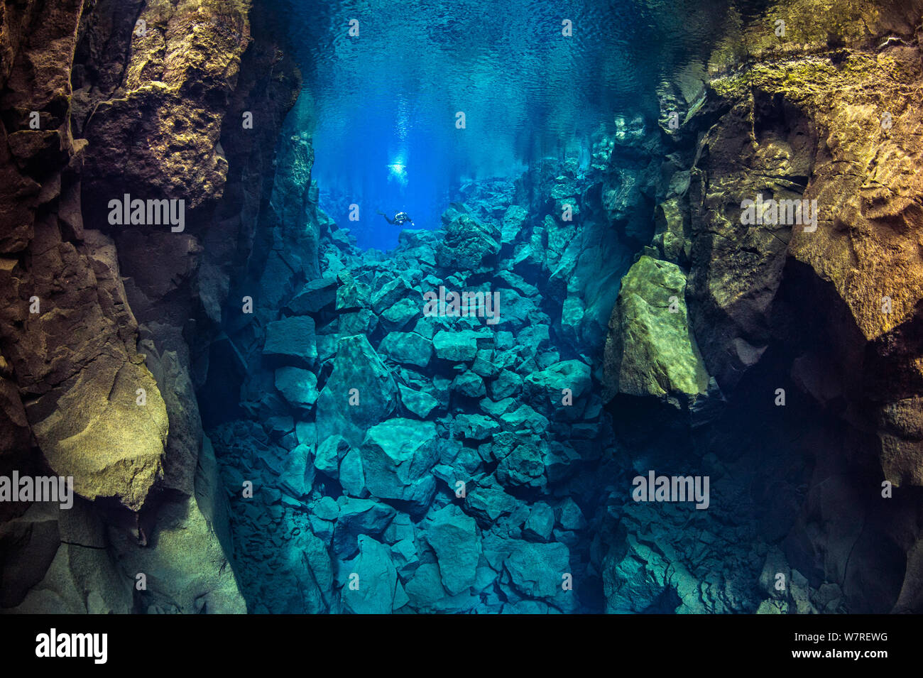 Silfra canyon diver explores hi-res stock photography and images - Alamy