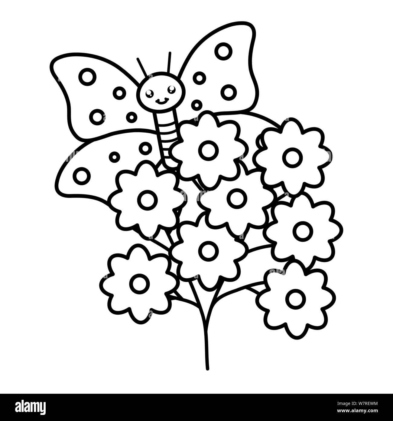 flowers garden plant with beautiful butterfly kawaii vector ...