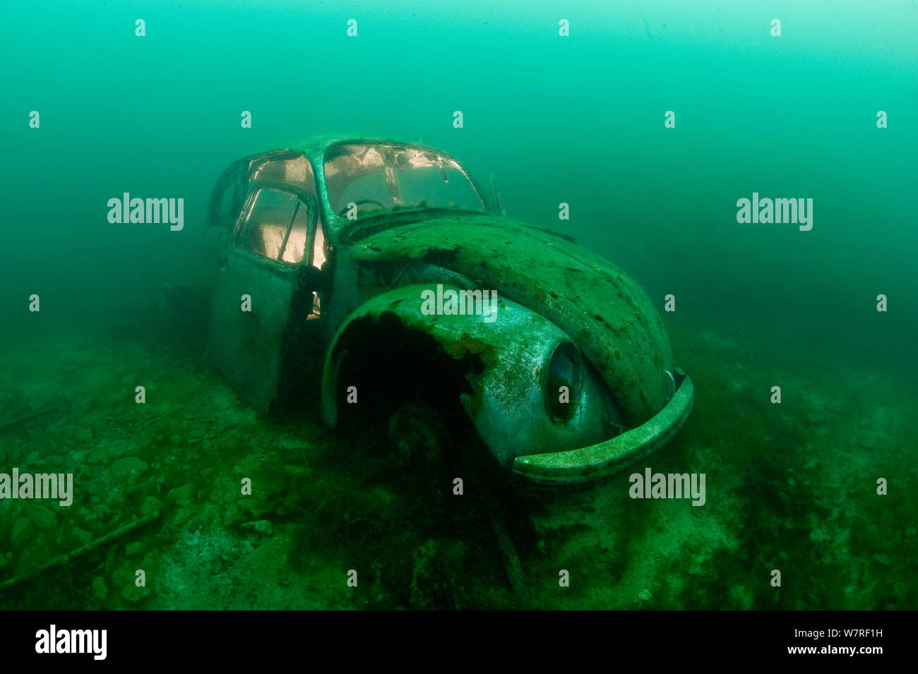 Wrecked VW beetle, lit with remote lighting on the inside. Capernwray ...