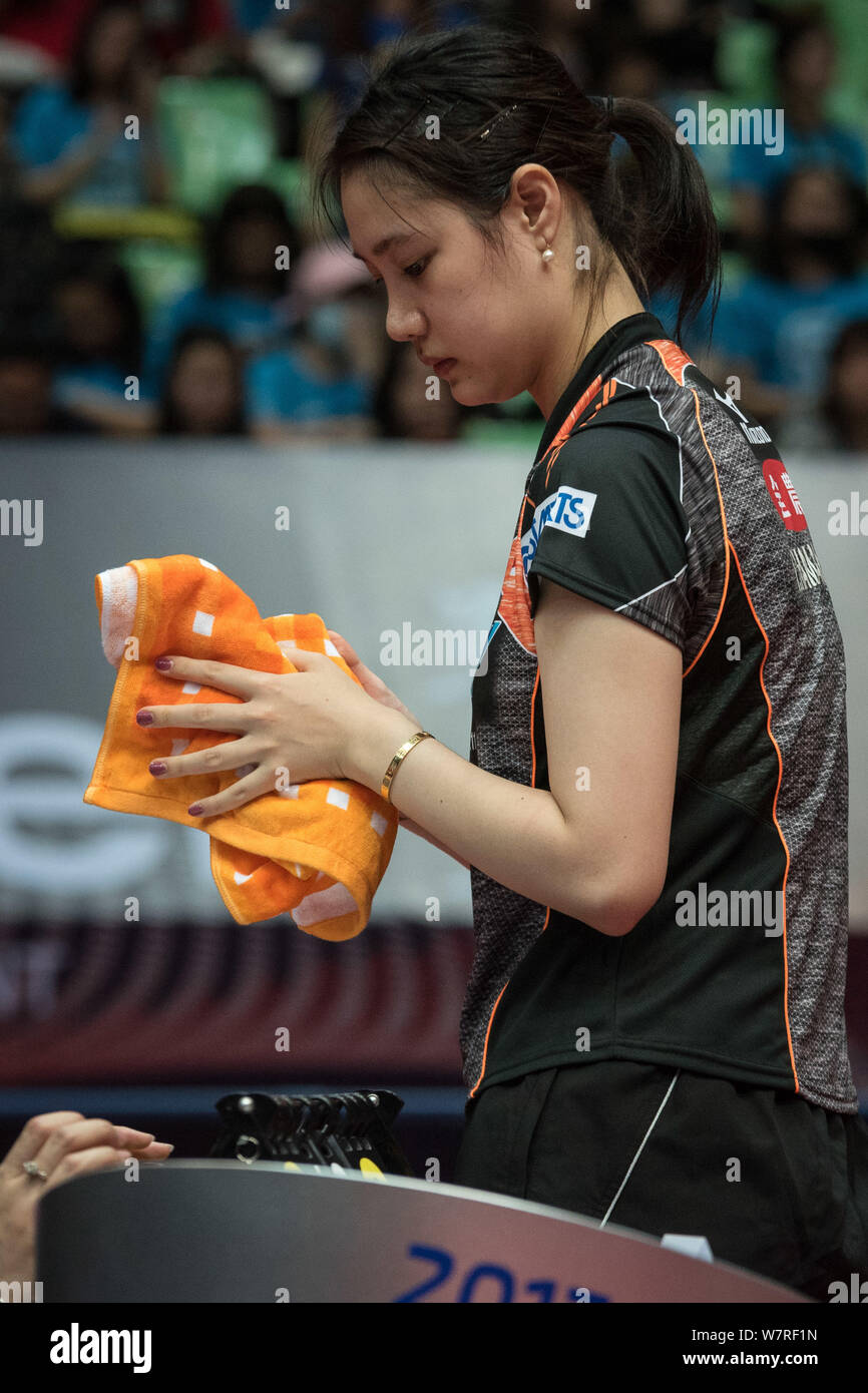 Yui Hamamoto of Japan is pictured as she and Kasumi Ishikawa compete against Wang Yi-Ju and ...