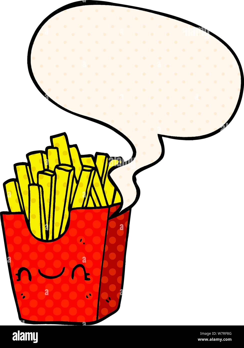 cartoon fries in box with speech bubble in comic book style Stock ...