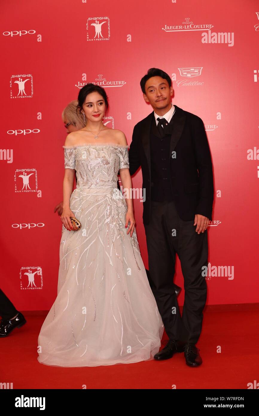 Chinese actress Yang Mi, left, and Taiwanese actor Chang Chen arrive on ...