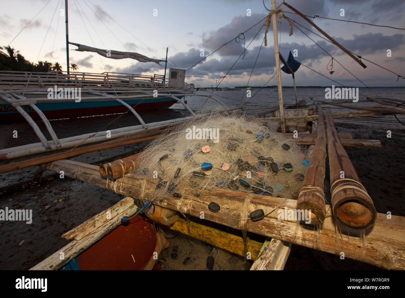 Bangka boat and net, Jao Island, Danajon Bank, Central Visayas ...