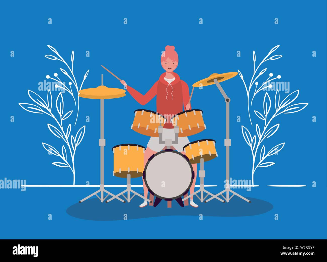 woman playing battery drums character Stock Vector Image & Art - Alamy