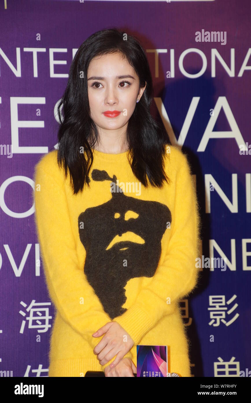 Chinese actress Yang Mi attends a press conference for her movie "Reset ...