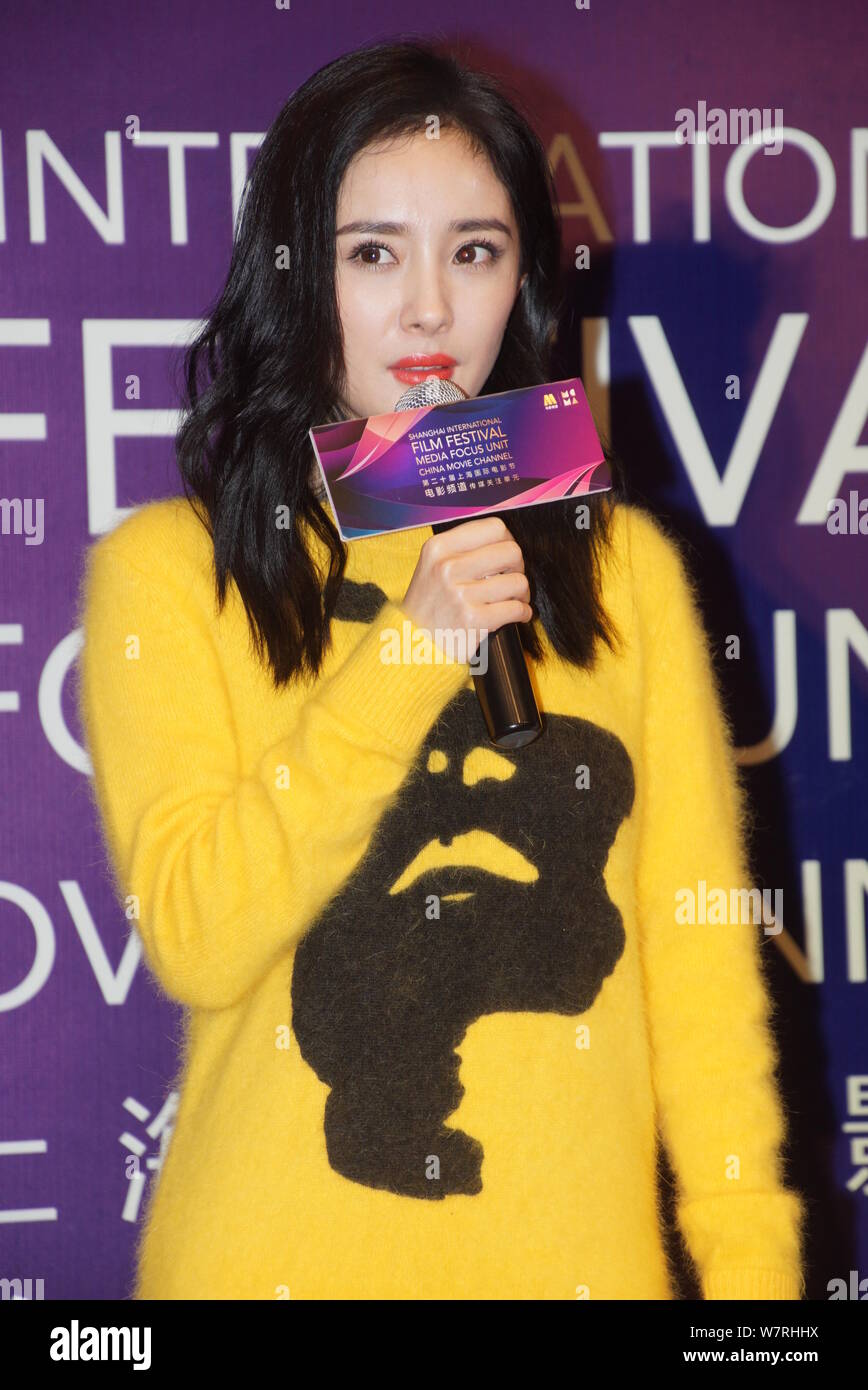 Chinese actress Yang Mi attends a press conference for her movie "Reset'' during the 20th ...