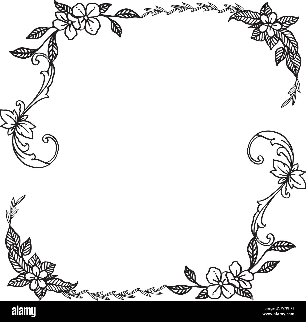 Graphic of leaf flower frame, in a black and white colors, ornate of ...