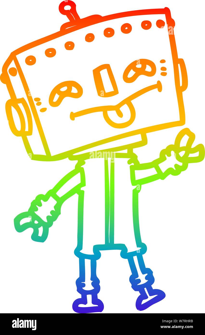 rainbow gradient line drawing of a cartoon robot Stock Vector Image ...