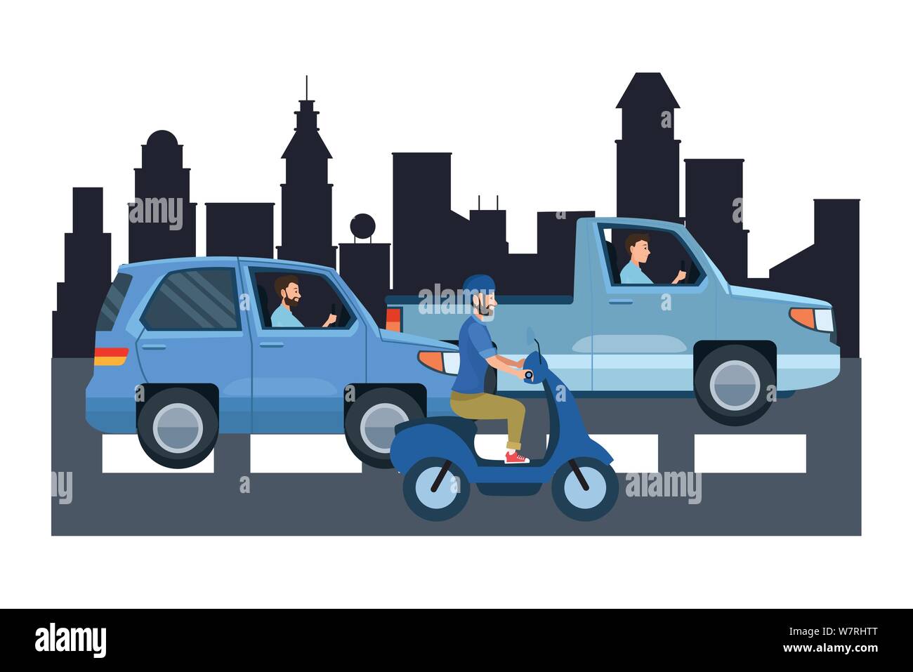 Vehicles and motorcycle with drivers riding Stock Vector Image & Art ...