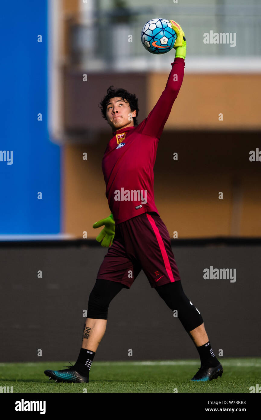 Wang Dalei of Chinese national football team takes part in a training ...