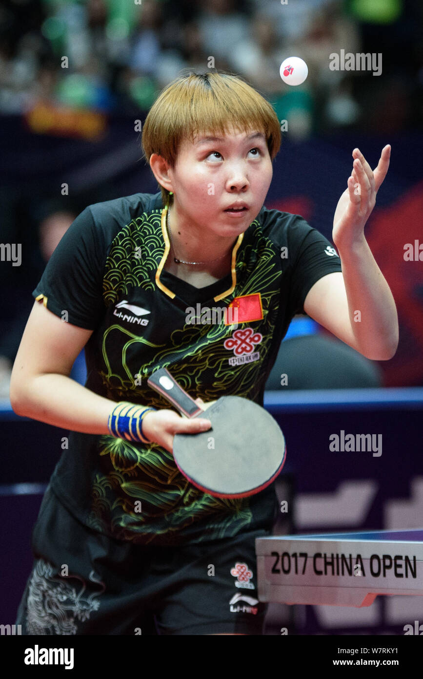 Zhu Yuling of China serves against Honoka Hashimoto of Japan in the ...