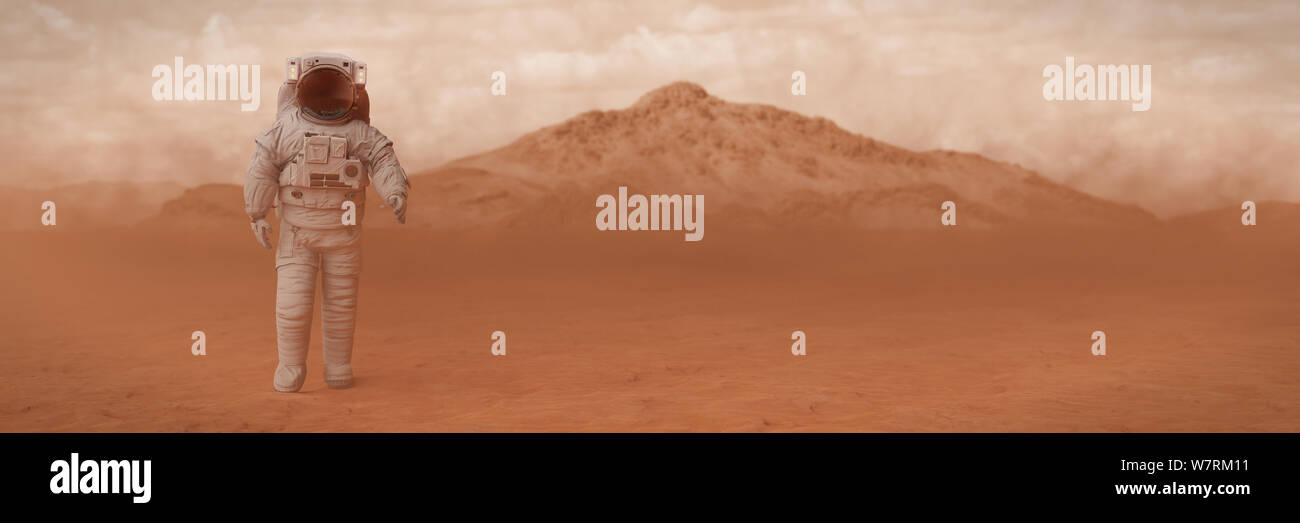 astronaut on the red planet Mars, surrounded by a sandstorm Stock Photo ...