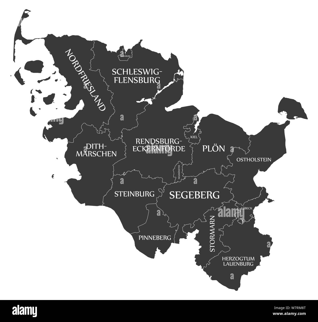 Modern Map - Schleswig-Holstein map of Germany with counties and labels ...