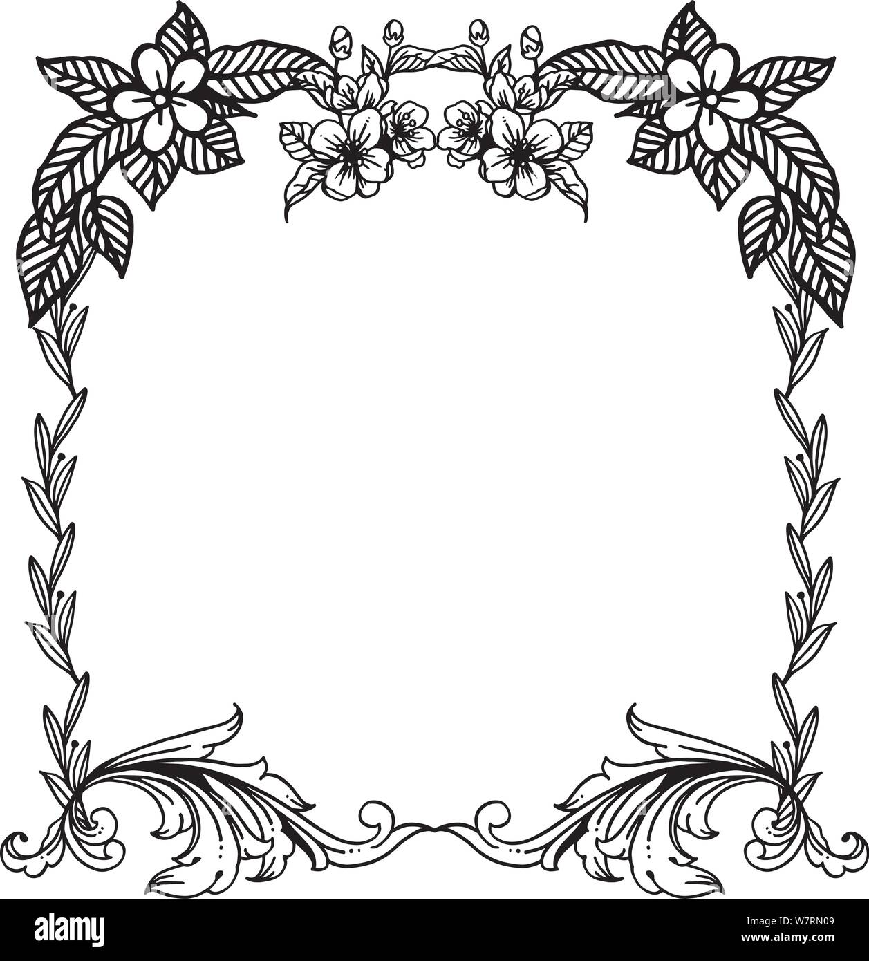 Frame drawing and sketch flower, for modern greeting card. Vector ...