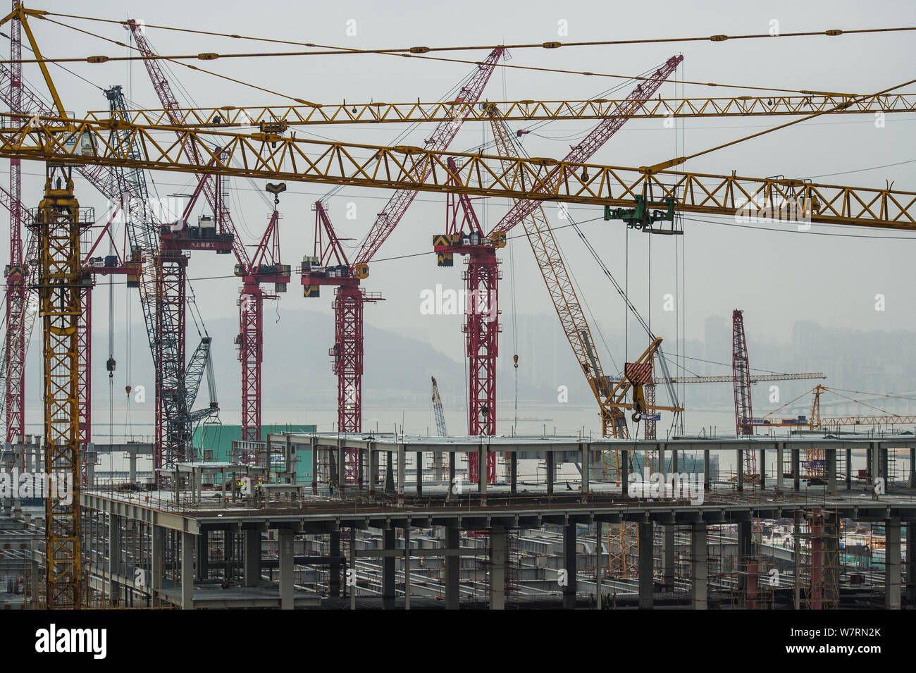 View of the construction site of world's longest cross-sea bridge, the ...