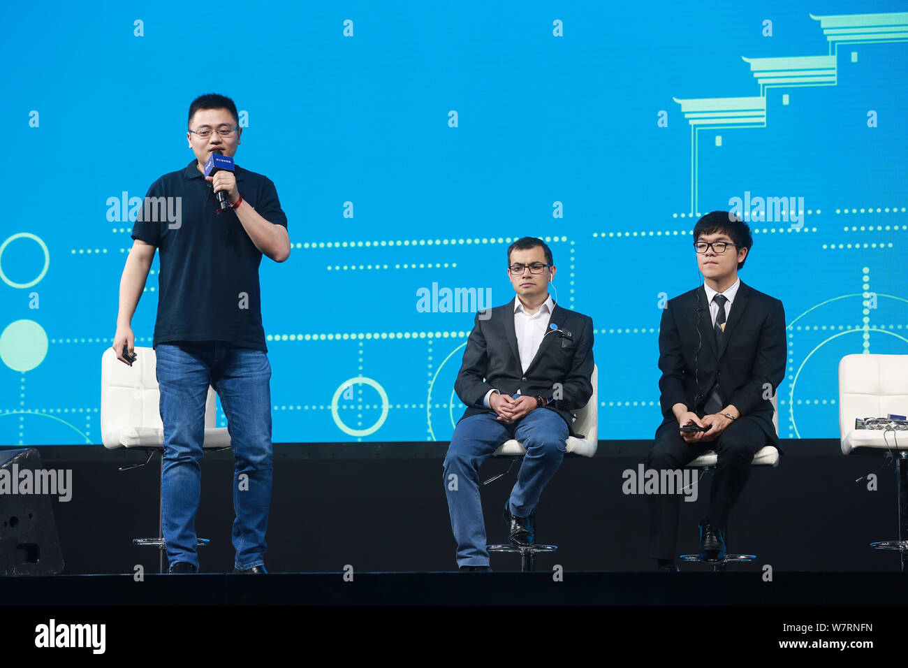 Chinese Go players Ke Jie, right, and Demis Hassabis, center, co ...