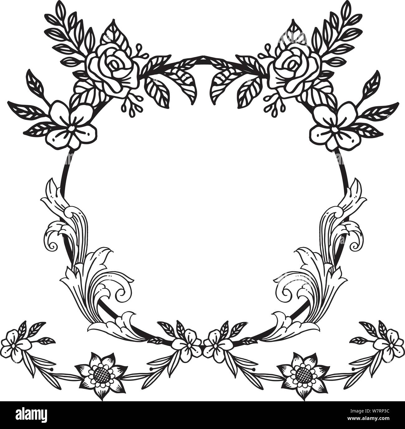 Frame drawing and sketch flower, for modern greeting card. Vector ...