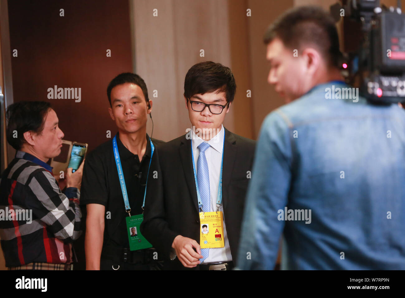 Chinese Go player Ke Jie, center, is pictured before the second game of ...