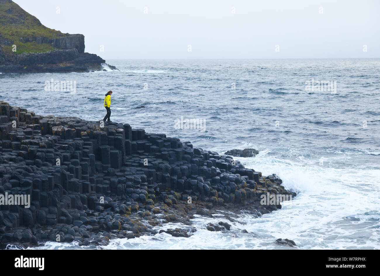 Tourist walking along the coast of Giant's Causeway, UNESCO World ...