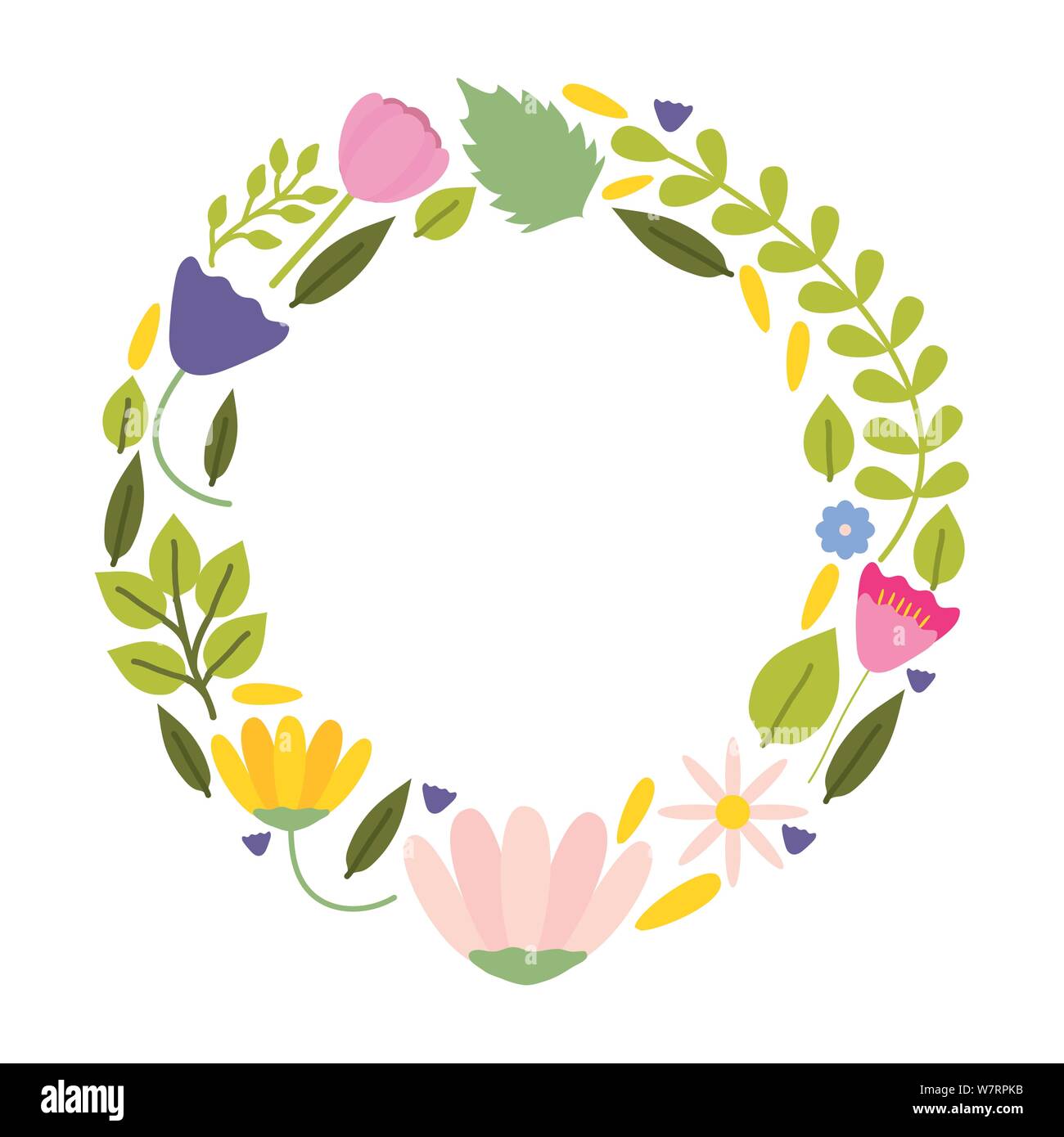 flowers garden plants circular frame vector illustration design Stock ...